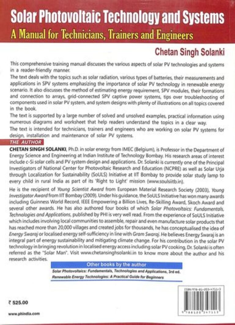Buy Solar Photovoltaic Technology And Systems : A Manual - Solanki Book